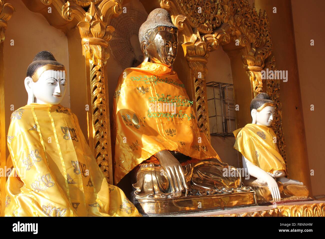 YANGON, MYANMAR - FEBRUARY 2014: Traditional burmese Buddha Statue ...
