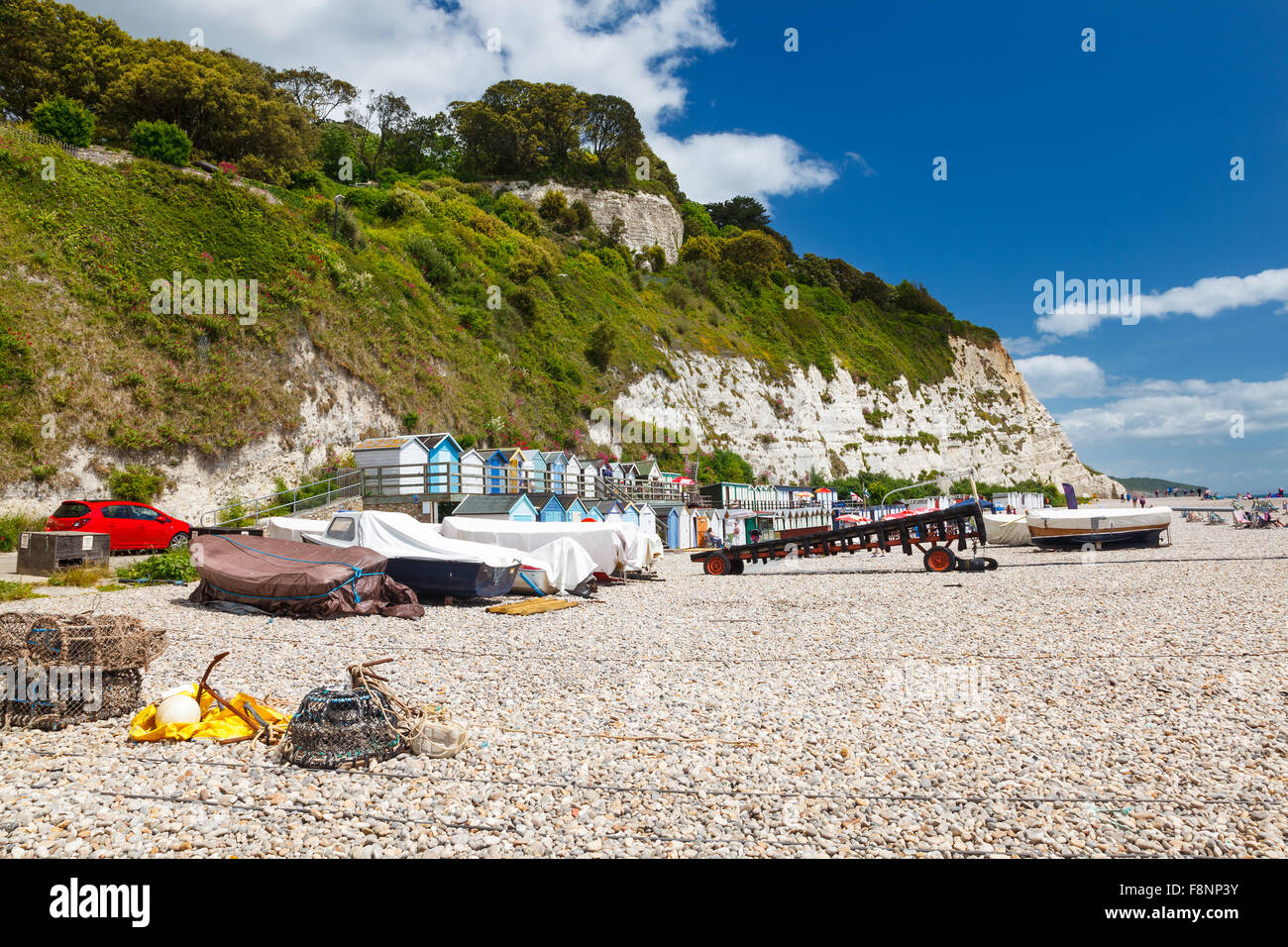 Boats on the beach at Beer, Lyme Bay Devon England UK Europe Stock ...