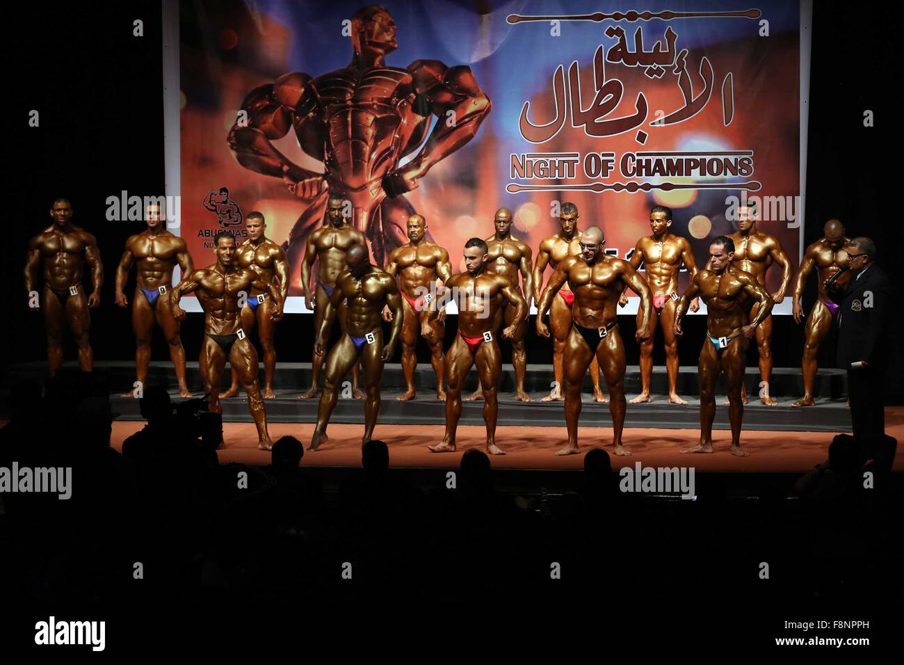 Tripoli, Libya. 10th Dec, 2015. Bodybuilding athletes show their muscle ...