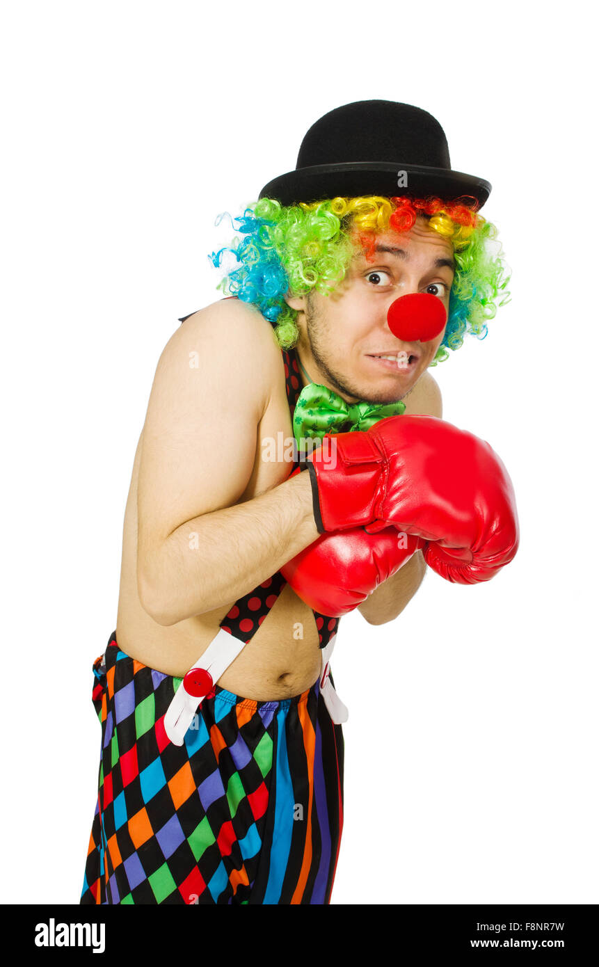 Clown with boxing gloves isolated on the white Stock Photo - Alamy