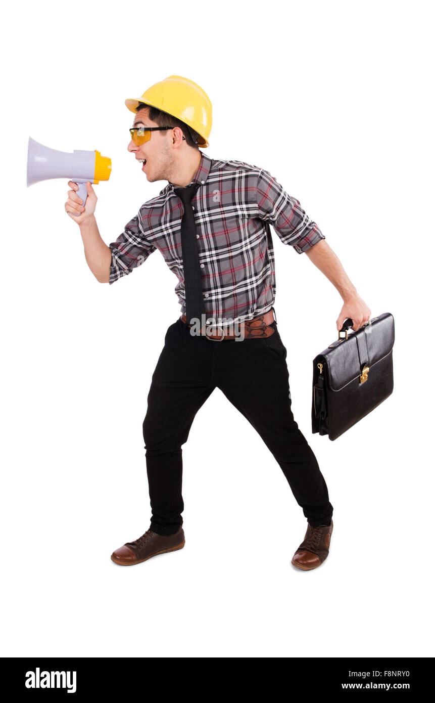Construction supervisor shouting at megaphone Stock Photo - Alamy