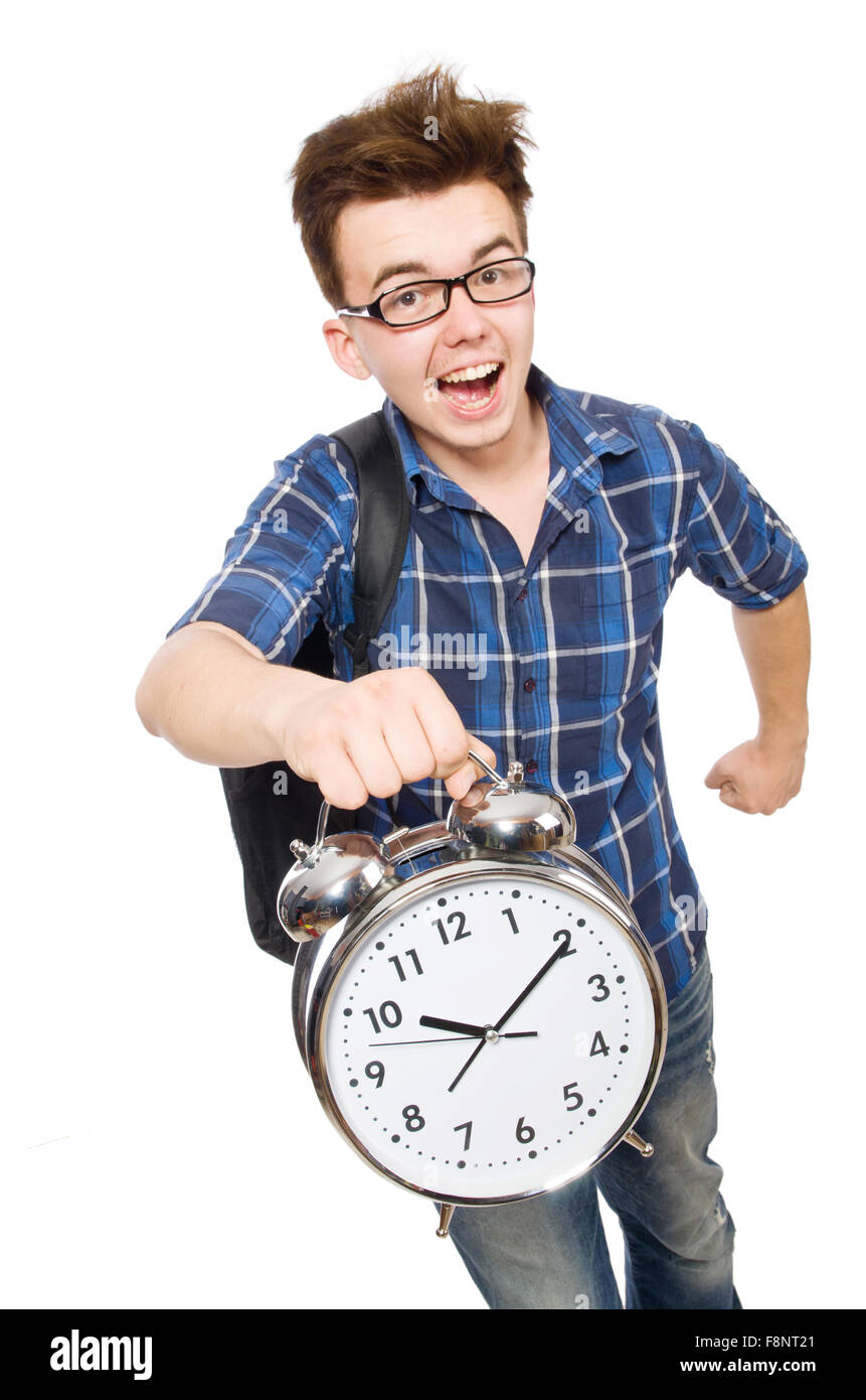Student missing his studying deadlines on white Stock Photo - Alamy