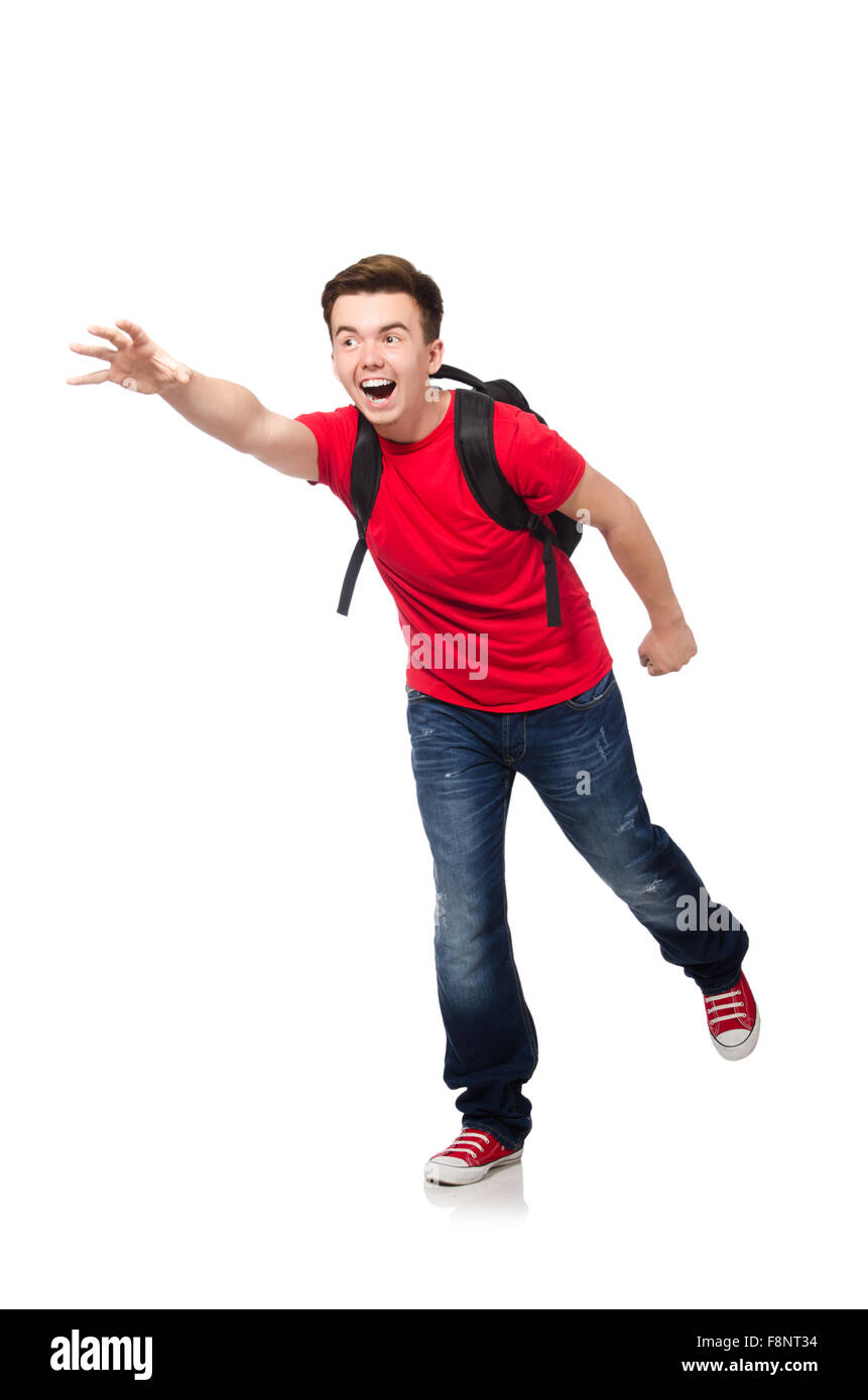 Student with backpack isolated on white Stock Photo - Alamy