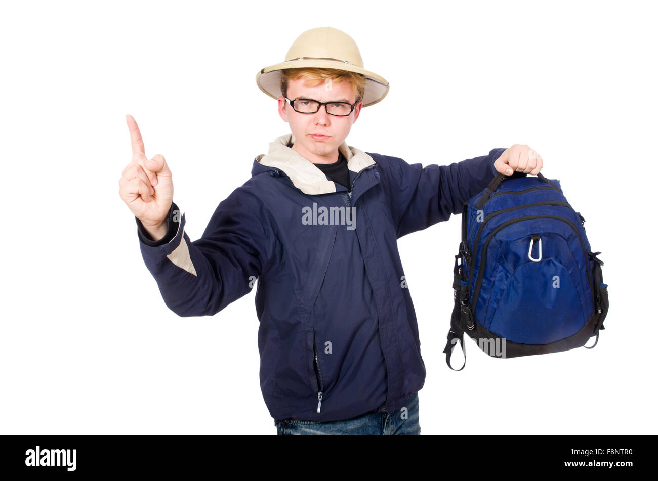 Funny student wearing safari hat Stock Photo - Alamy