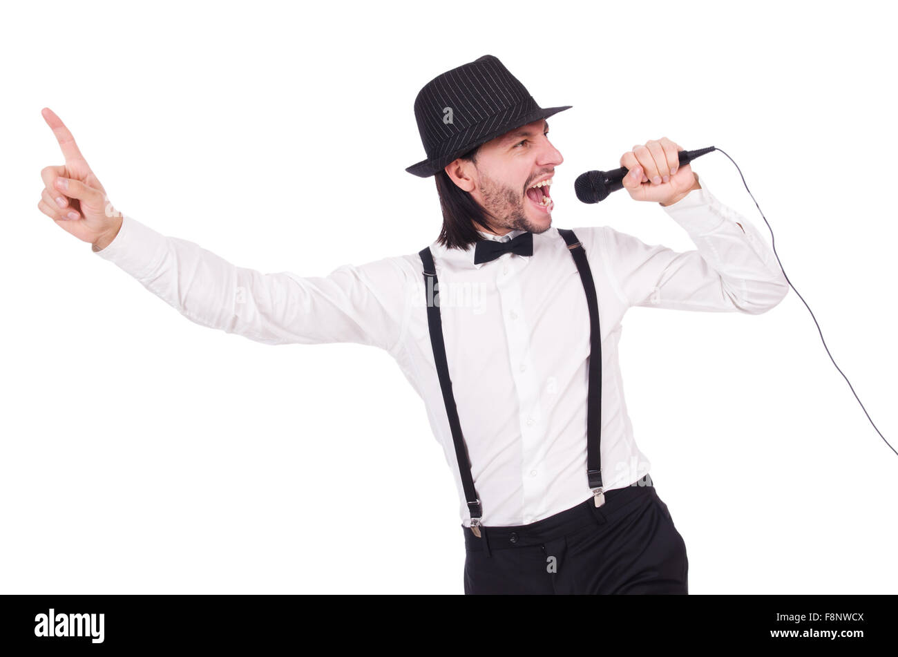 Funny man singing isolated on the white Stock Photo - Alamy