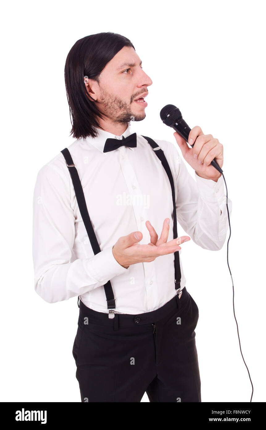 Funny man singing isolated on the white Stock Photo - Alamy