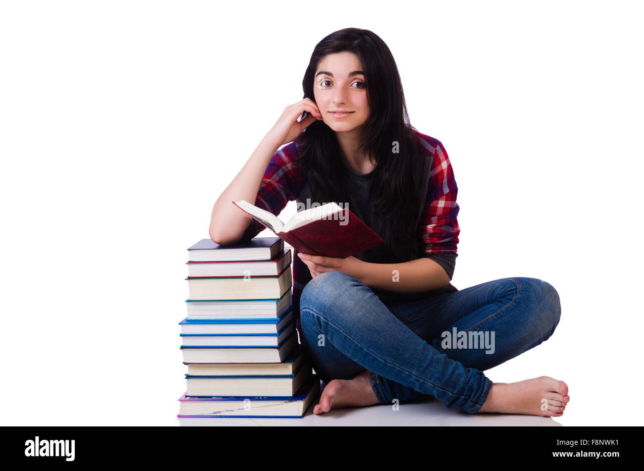 Young student with books isolated on white Stock Photo - Alamy