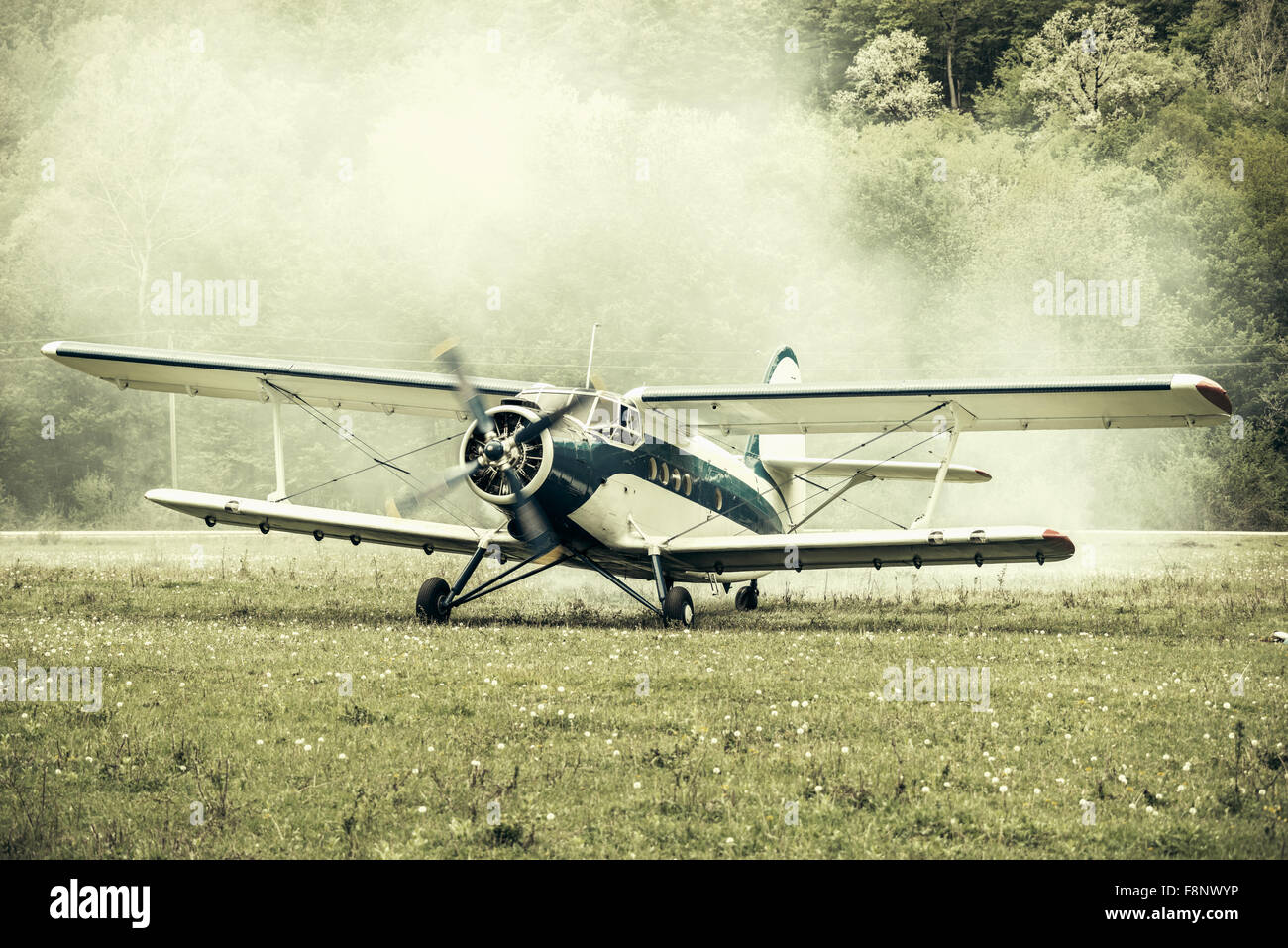 Start of the engine of the old retro plane Stock Photo - Alamy