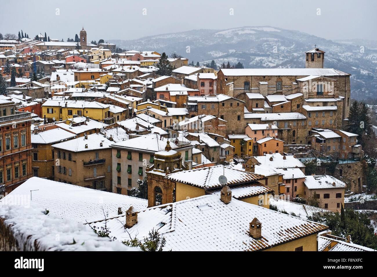 Perugia, Umbria, Italy. Panorama of the historic middle age centre in ...