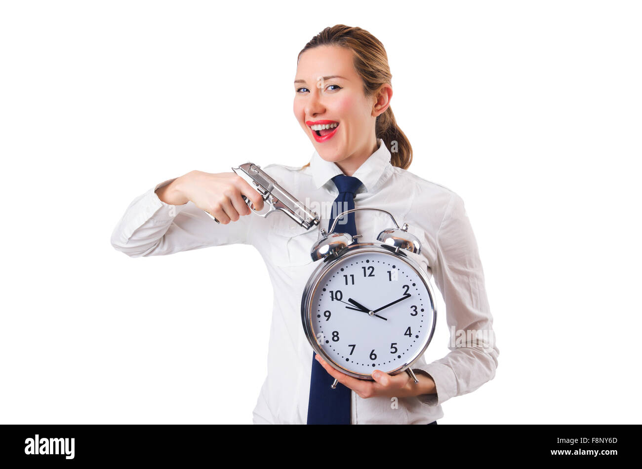 Woman with clock killing the time Stock Photo - Alamy