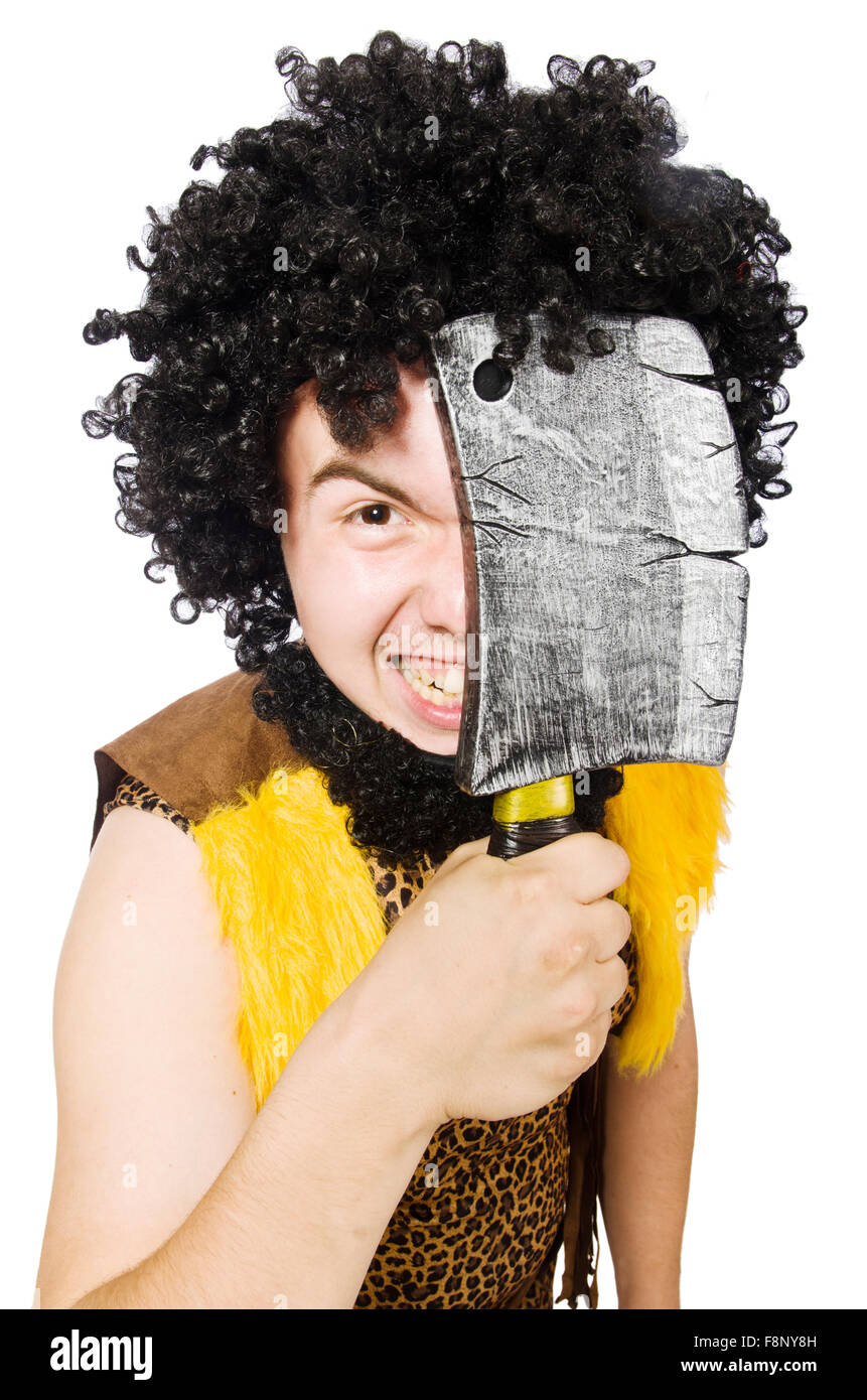 Savage man isolated on white Stock Photo - Alamy