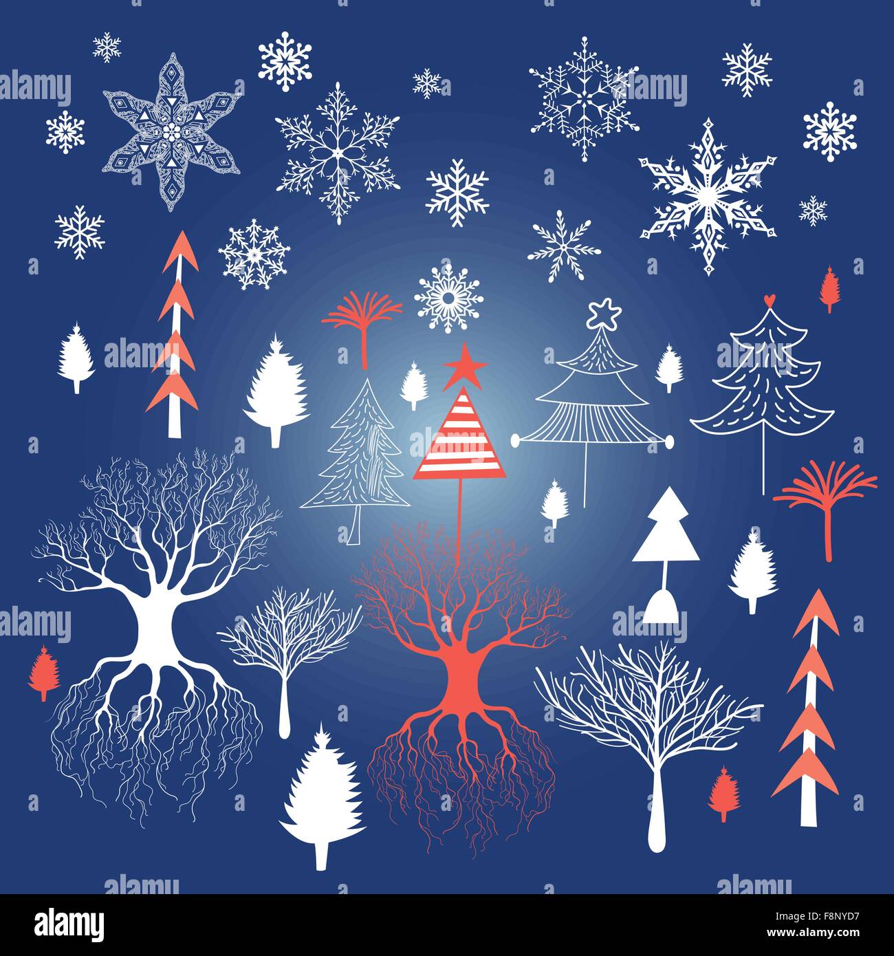 Beautiful vector illustration Christmas winter forest of different ...