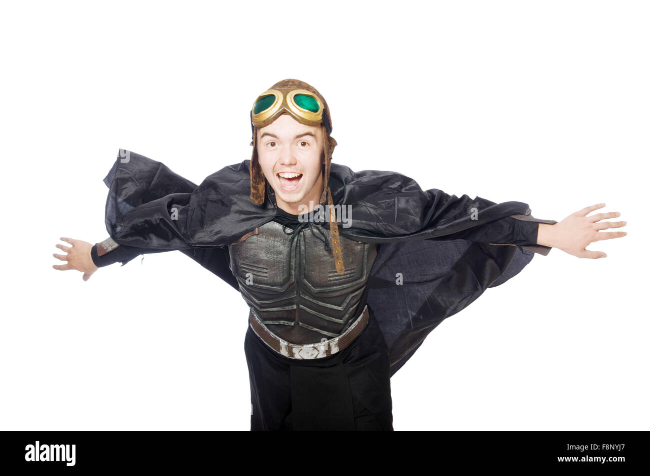 Funny pilot with goggles isolated on white Stock Photo - Alamy