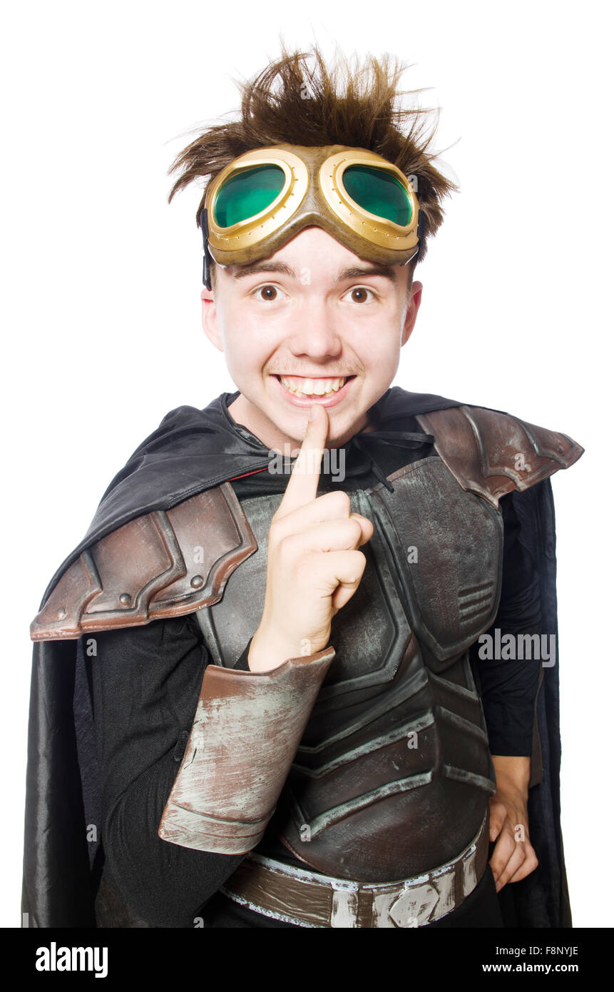Funny pilot with goggles isolated on white Stock Photo - Alamy