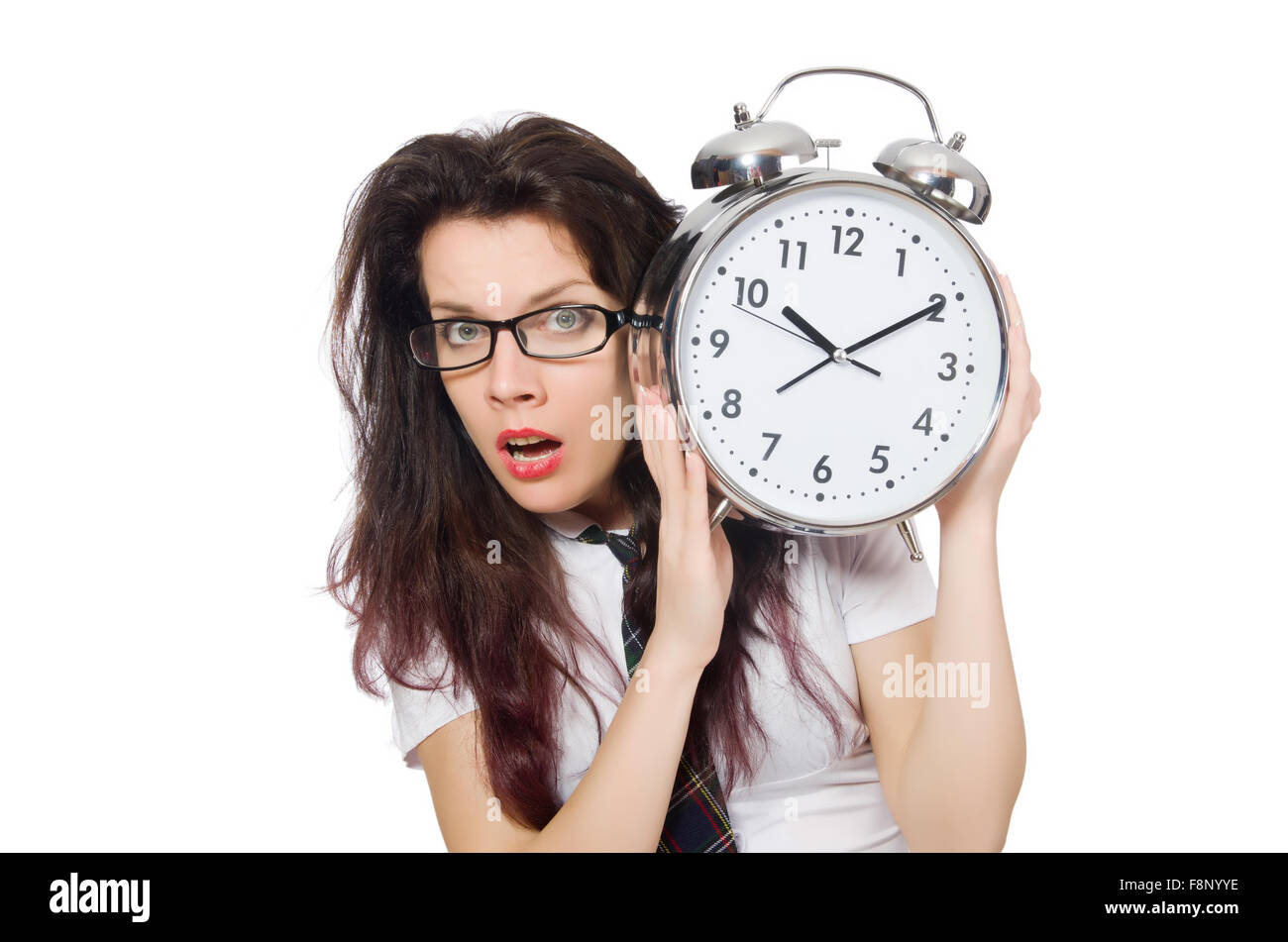 Student missing her deadlines isolated on white Stock Photo - Alamy