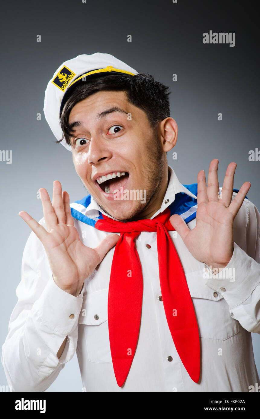 Funny captain sailor wearing hat Stock Photo - Alamy