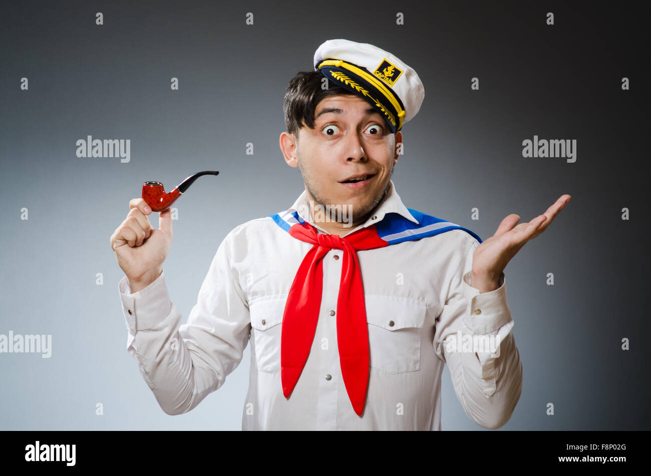 Funny captain sailor wearing hat Stock Photo - Alamy