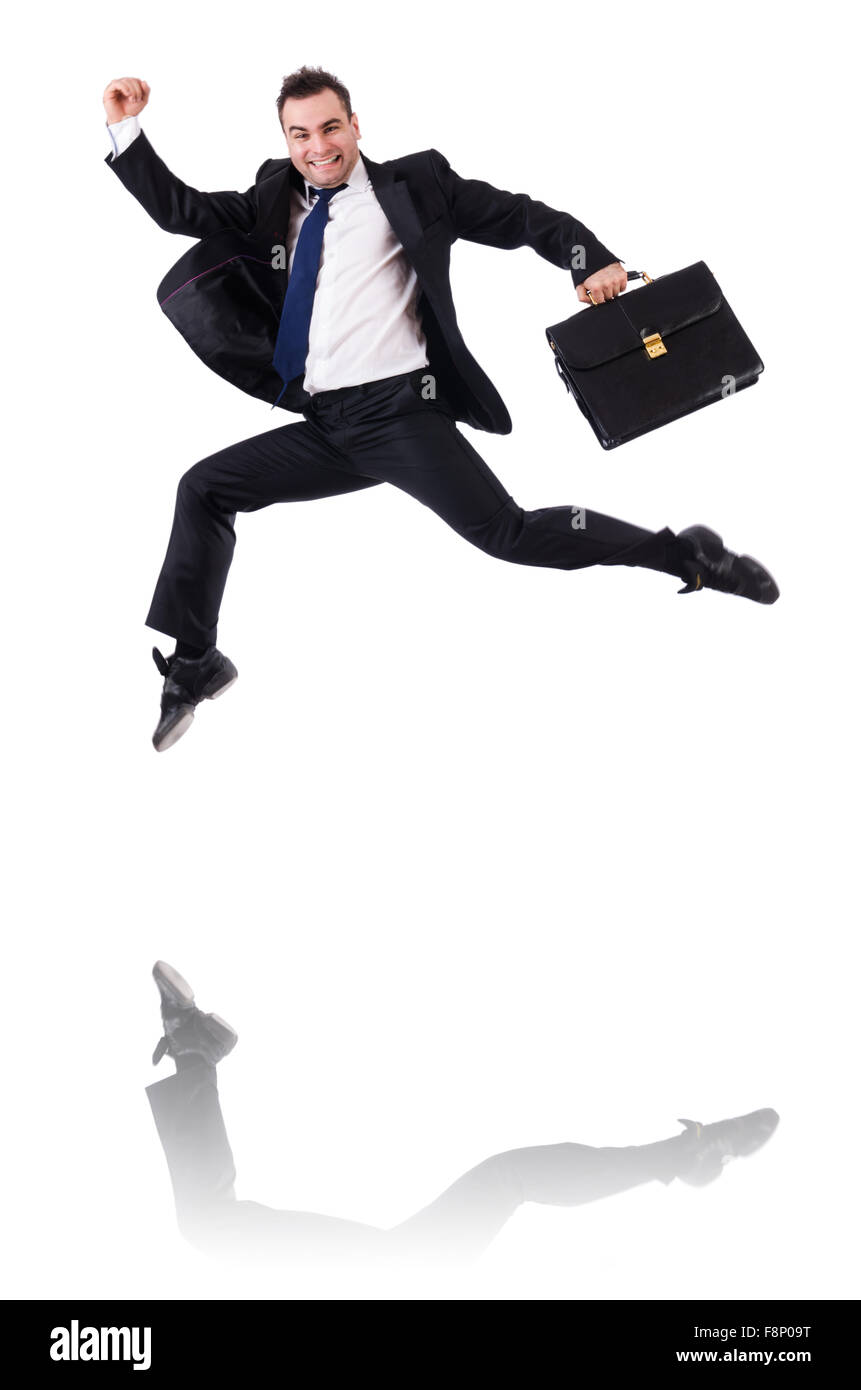 Jumping businessman isolated on the white Stock Photo - Alamy