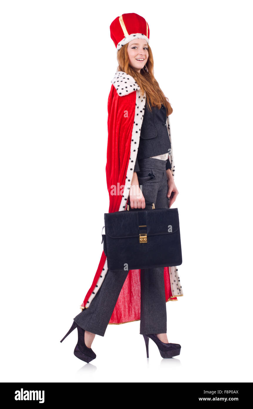 Woman business posing as queen isolated on white Stock Photo - Alamy