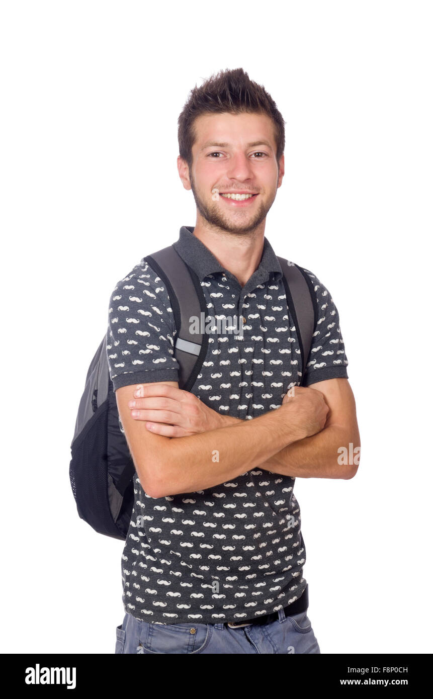 Student with backpack isolated on the white Stock Photo - Alamy