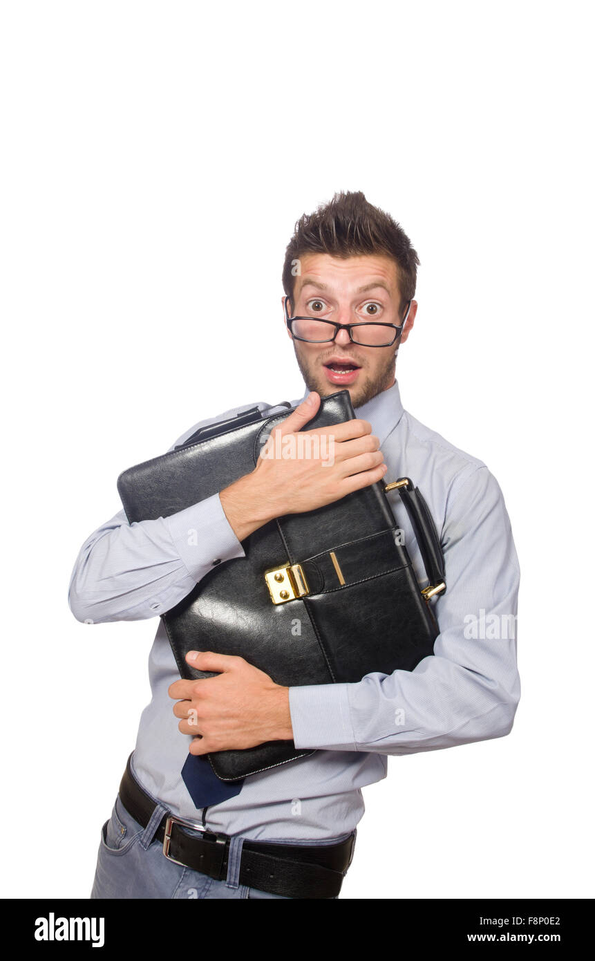 Funny businessman isolated on the white Stock Photo - Alamy