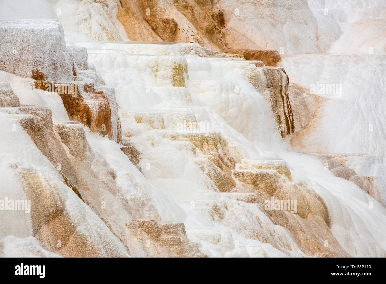 Geothermal flow of hot, carbonate rich water, forms cascading, dark ...