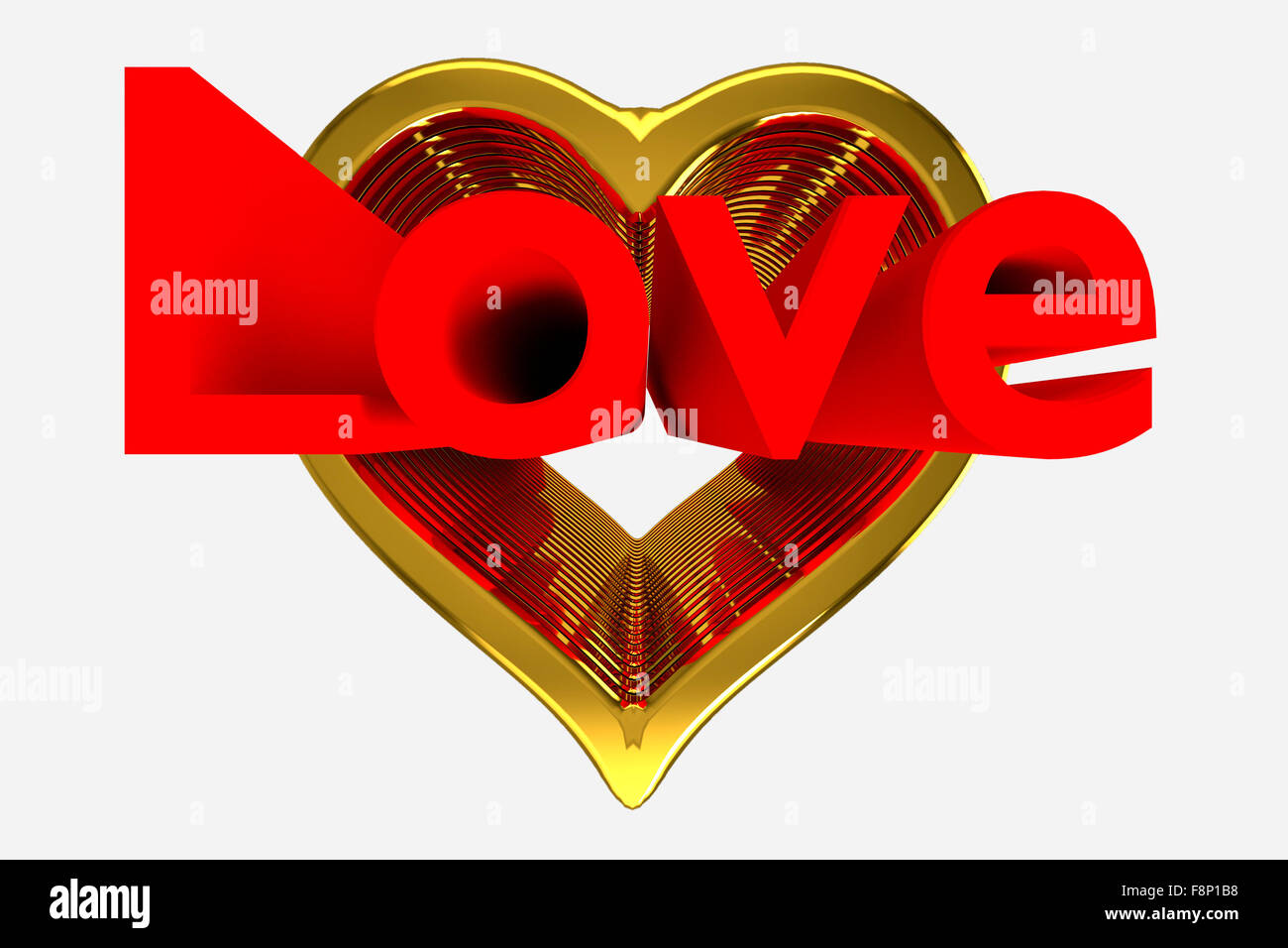 bright red inscription "Love" in the golden hearts Stock Photo - Alamy