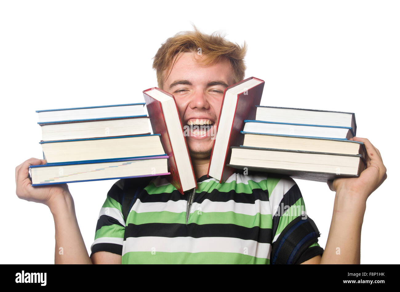 Student with books isolated on the white Stock Photo - Alamy