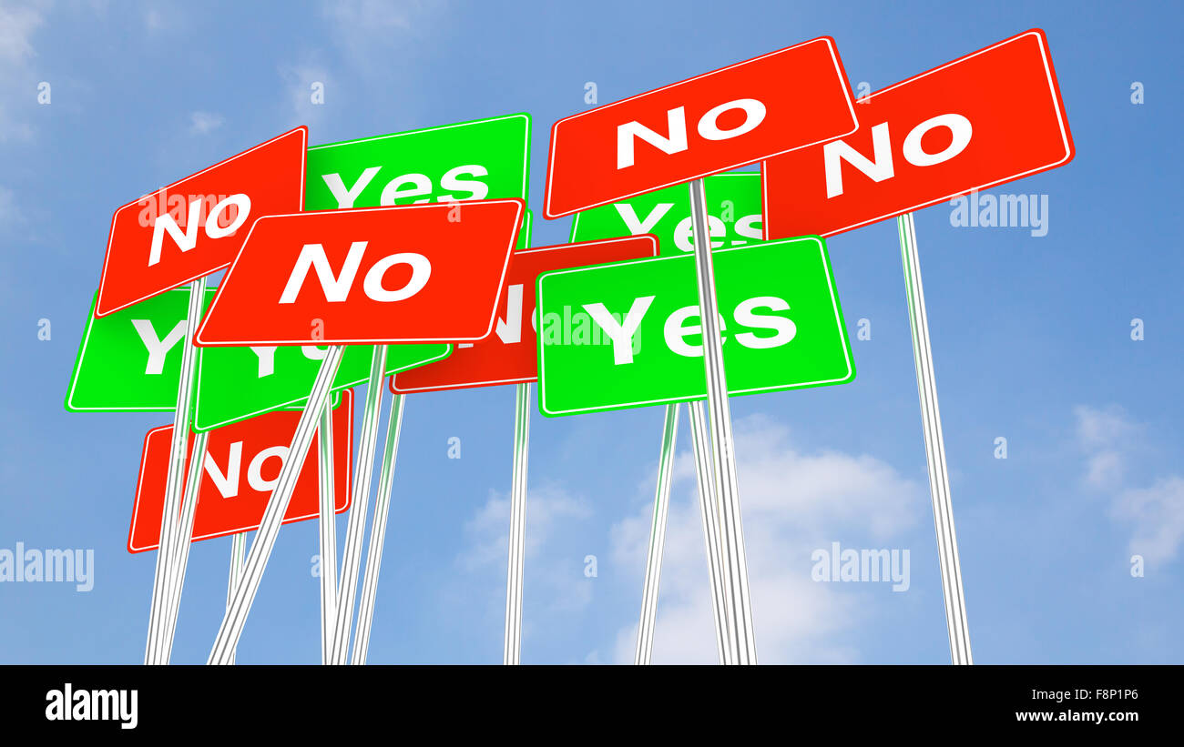 Multiple green yes and red no signs with cloudy blue sky Stock Photo ...