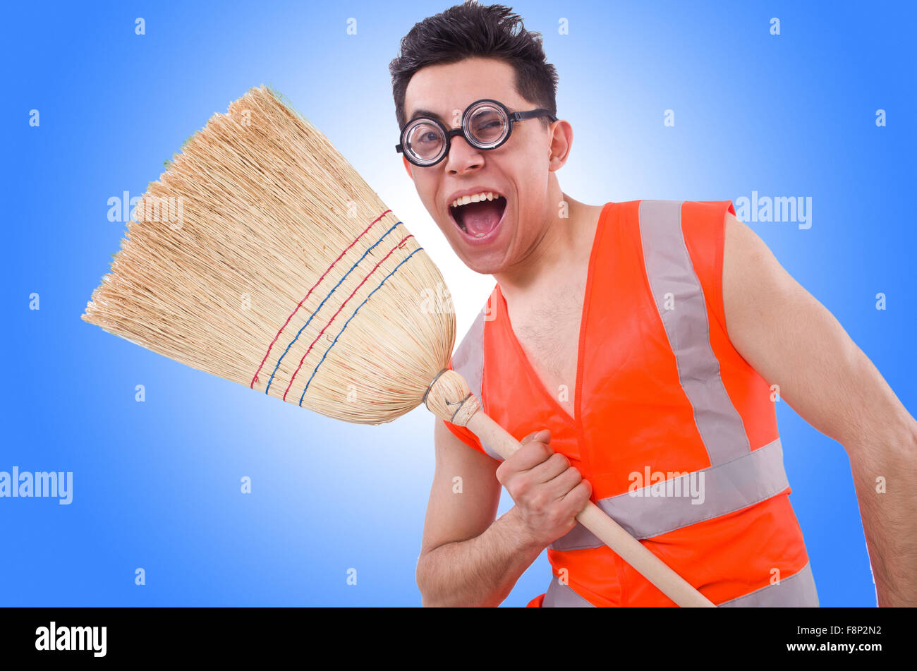 Funny janitor isolated on white Stock Photo - Alamy