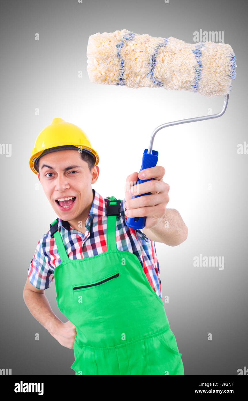 Funny painter isolated on white Stock Photo - Alamy