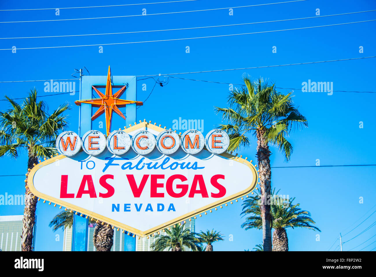 Famous Las Vegas sign on bright sunny day Stock Photo - Alamy