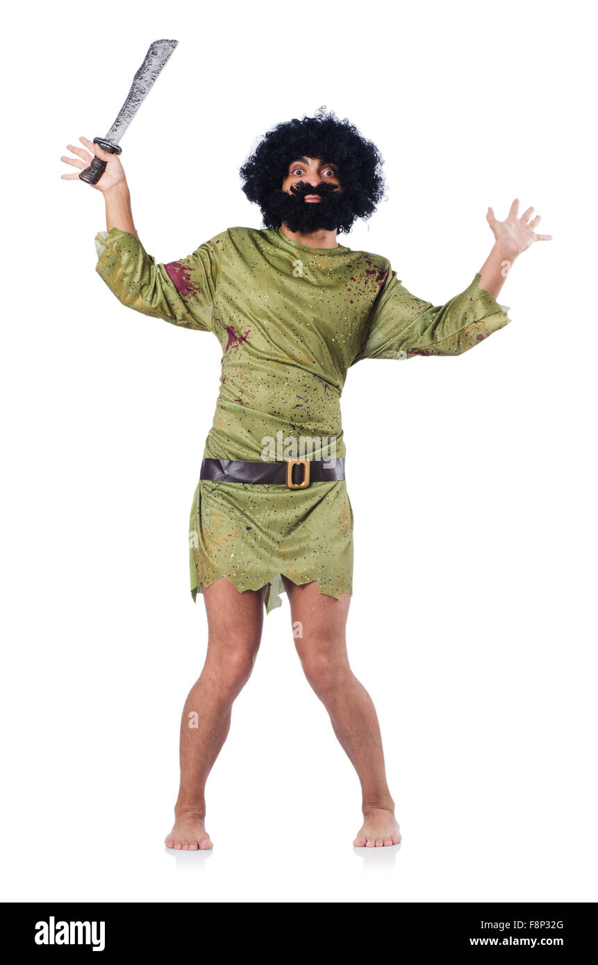 Savage man isolated on white Stock Photo - Alamy