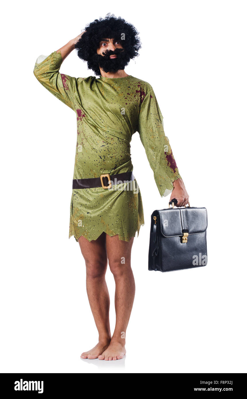 Savage man isolated on white Stock Photo - Alamy