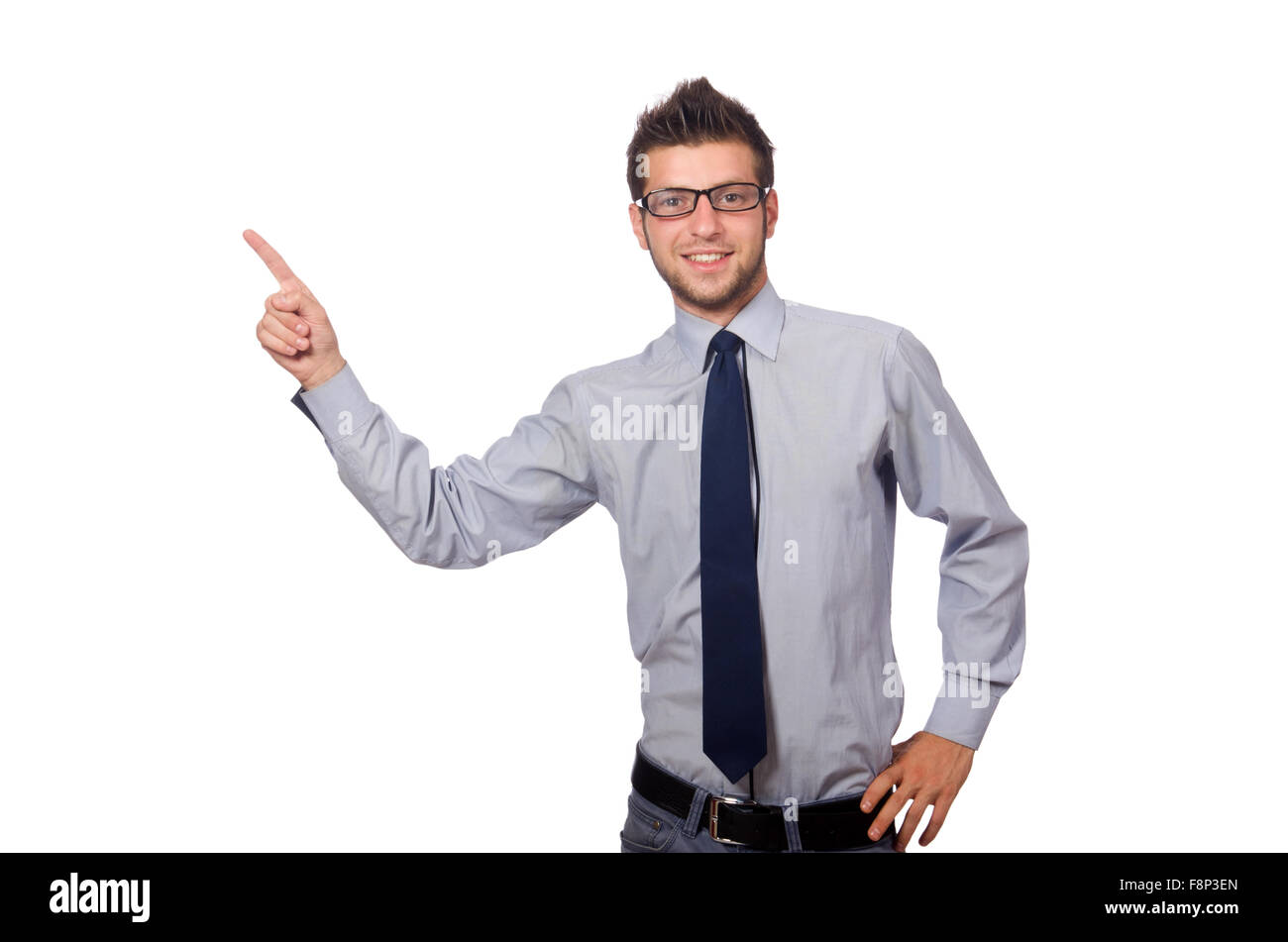 Funny businessman isolated on the white Stock Photo - Alamy
