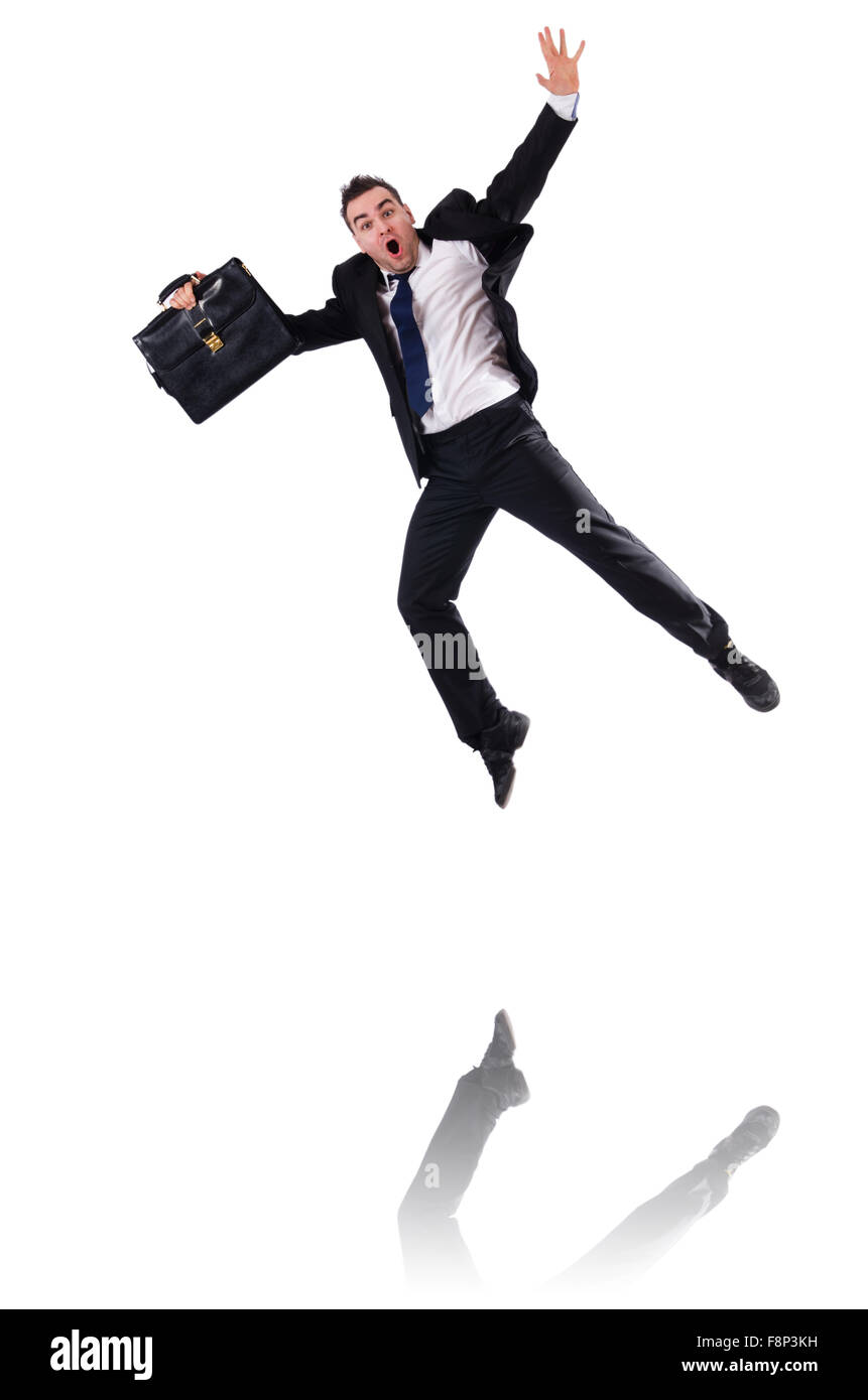 Jumping businessman isolated on the white Stock Photo - Alamy