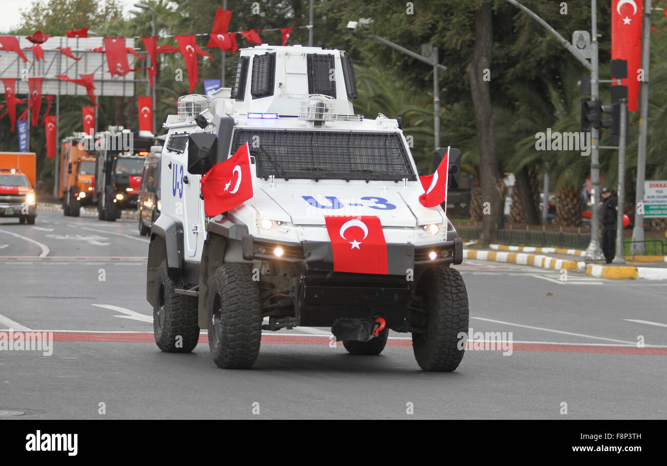 Police vehicle in Vatan Avenue during 29 October Republic Day ...