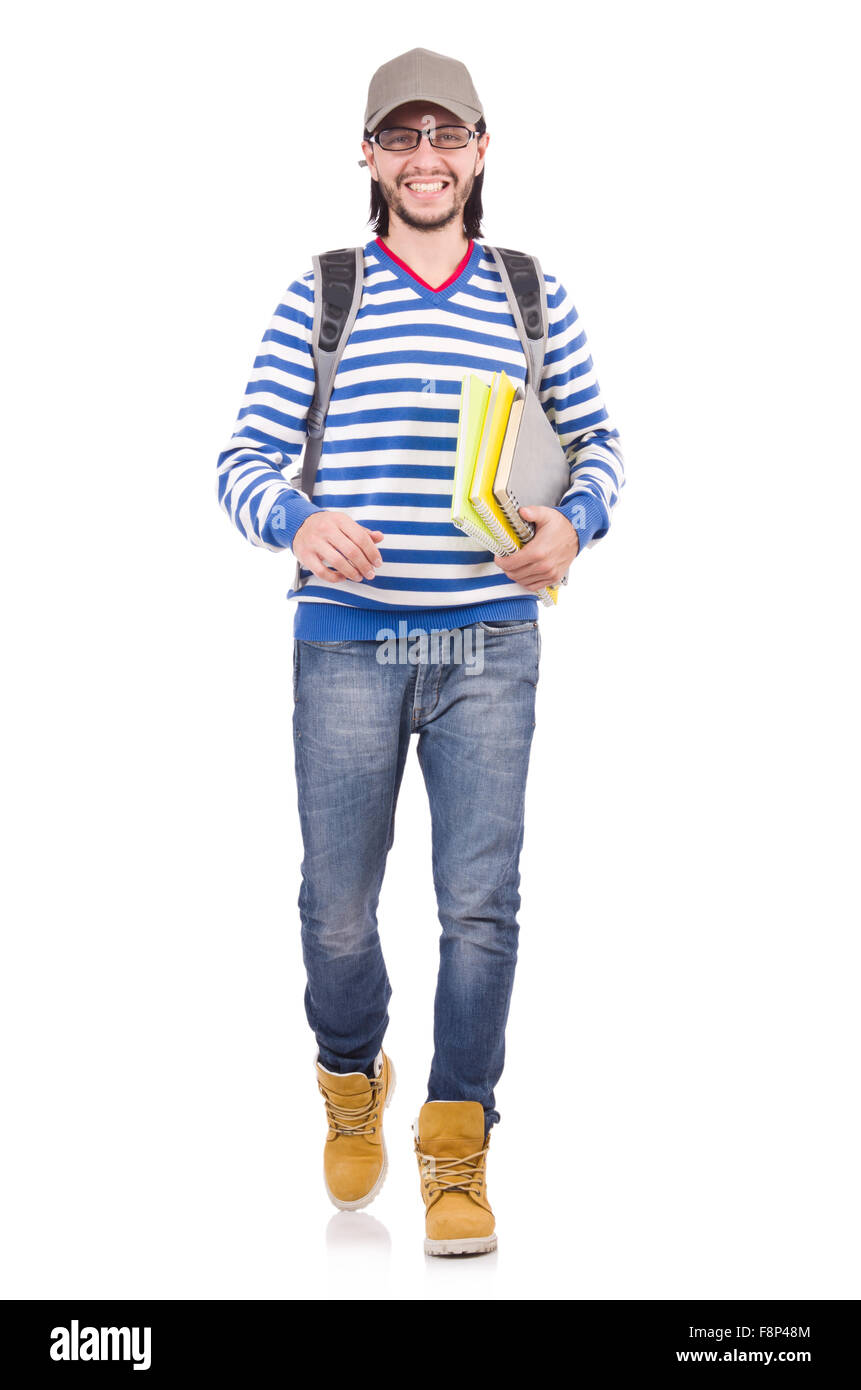 Student rushing to the lesson isolated on white Stock Photo - Alamy