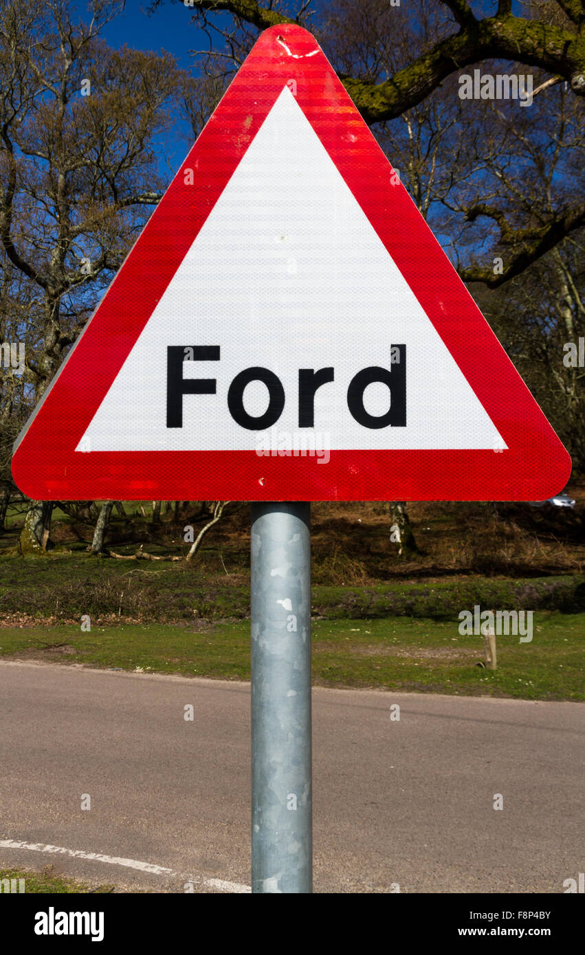 United Kingdom triangular road warning sign, warning ford or water ...