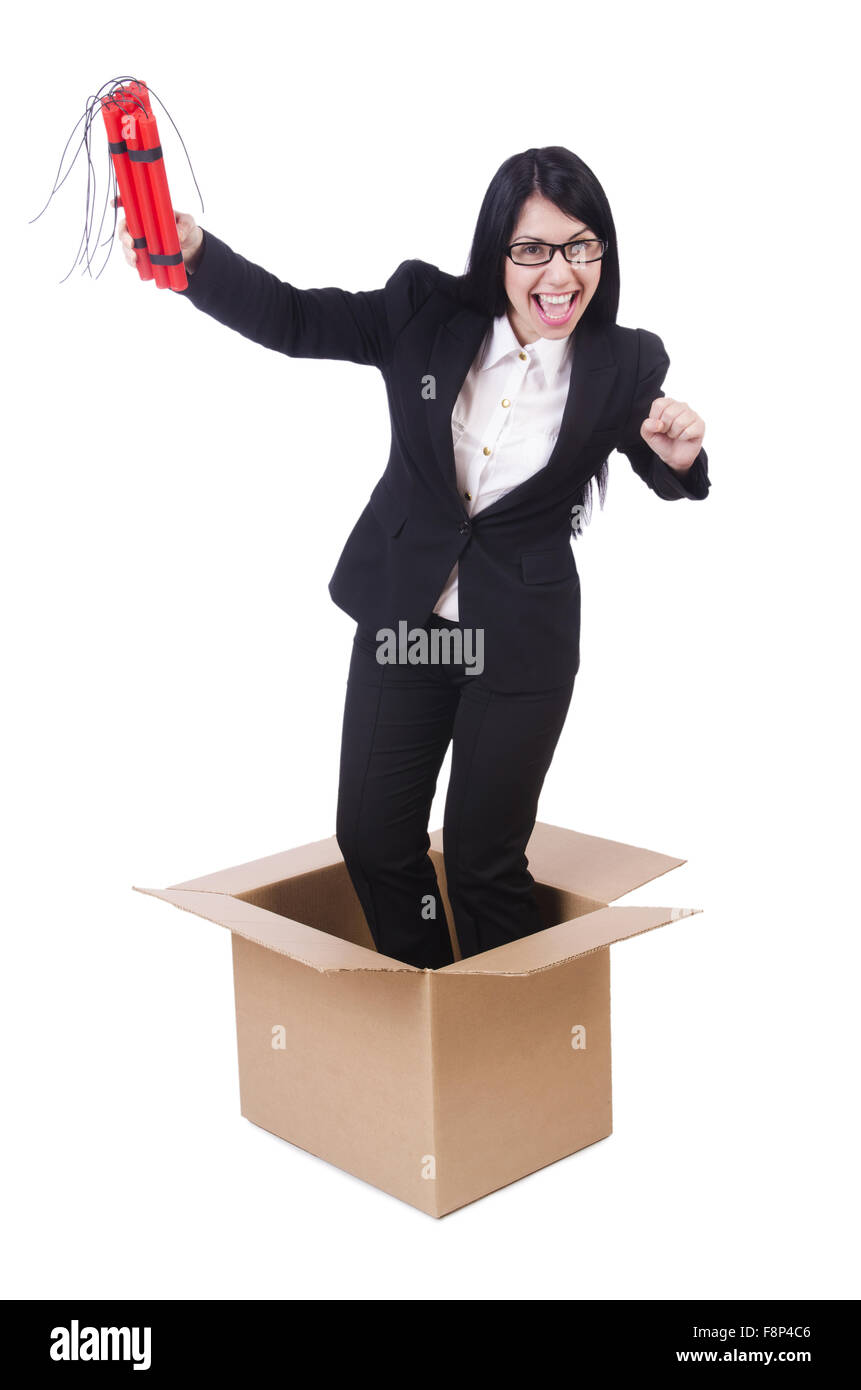 Woman with dynamite sticks isolated on white Stock Photo - Alamy