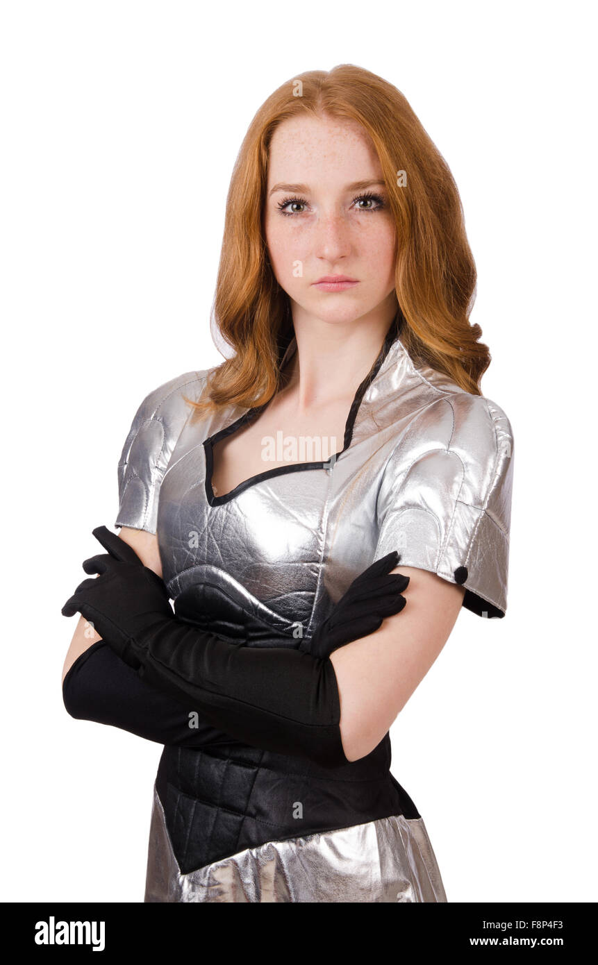 Woman in tech concept isolated on white Stock Photo - Alamy