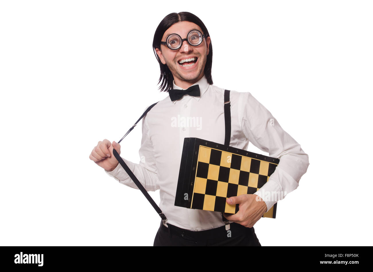 Nerd chess player isolated on white Stock Photo - Alamy