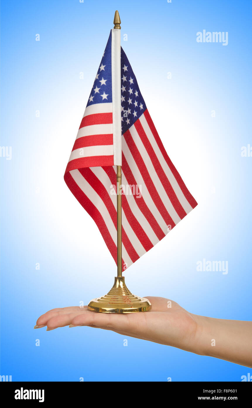 Hand holding american flag on white Stock Photo - Alamy