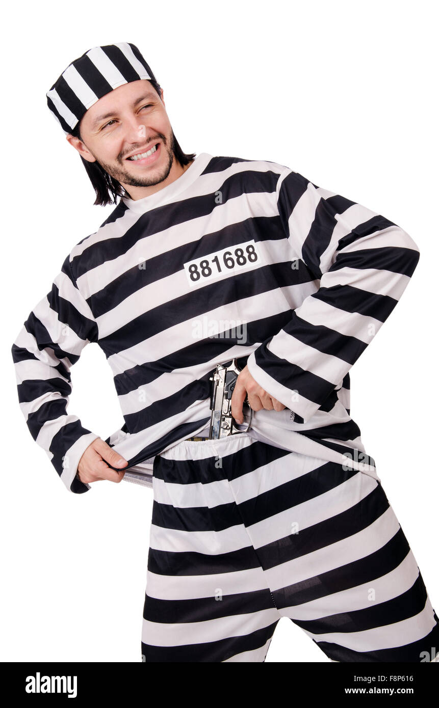 Prison inmate with gun isolated on white Stock Photo - Alamy