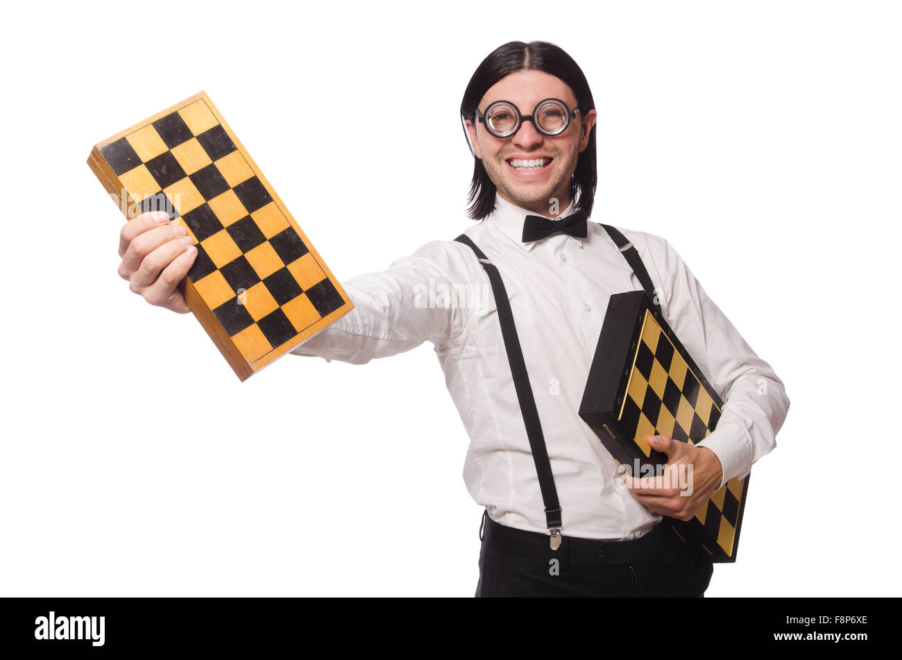 Nerd chess player isolated on white Stock Photo - Alamy