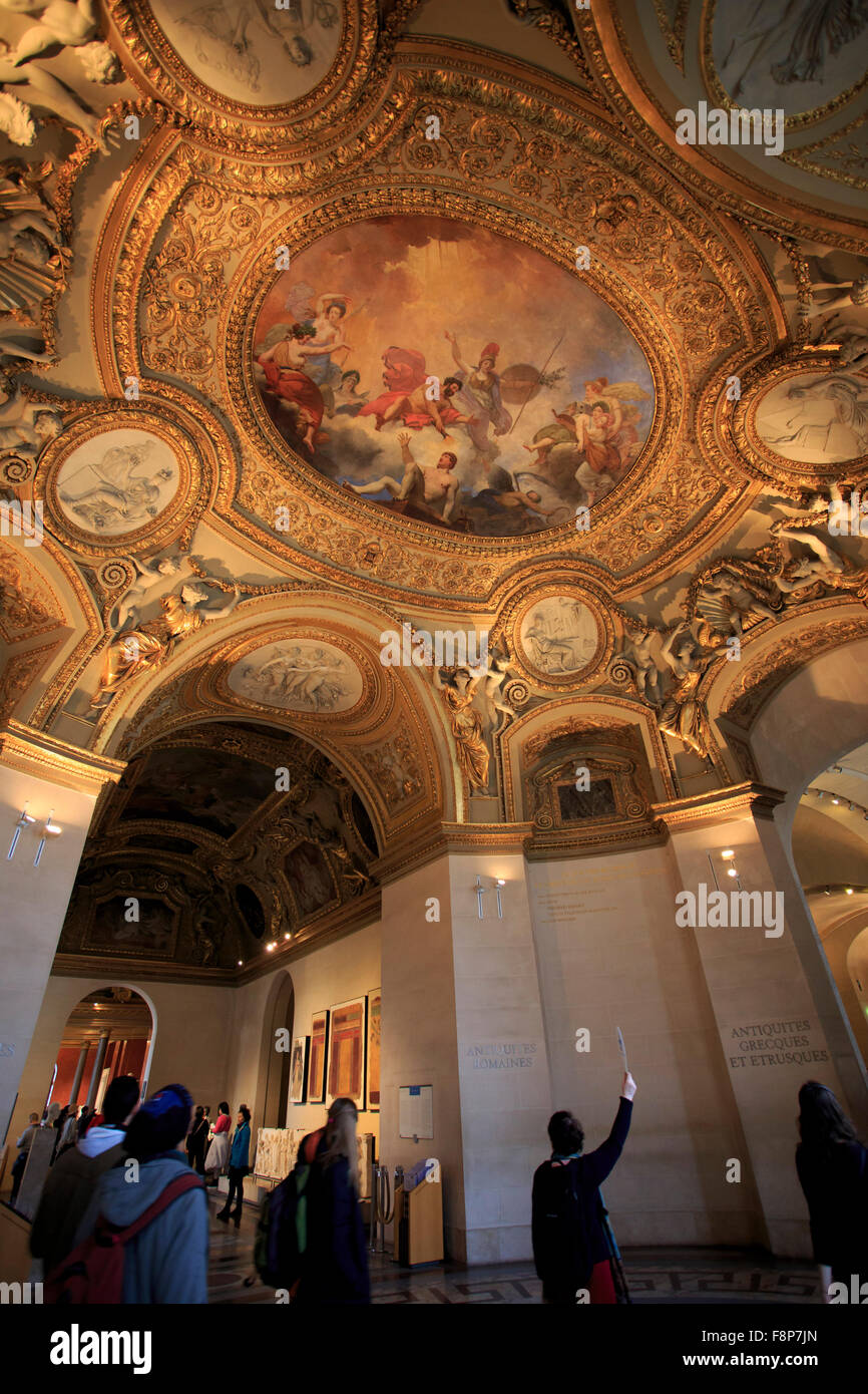 Beautiful painted ceilings in The Louvre Museum, Paris, France Stock ...