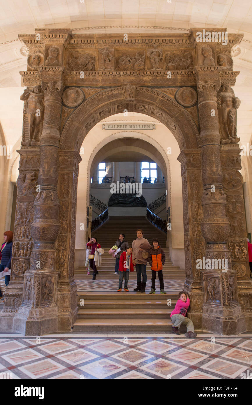 Visitors enjoy the Ancient Roman sculptures in The Louvre Museum, Paris ...