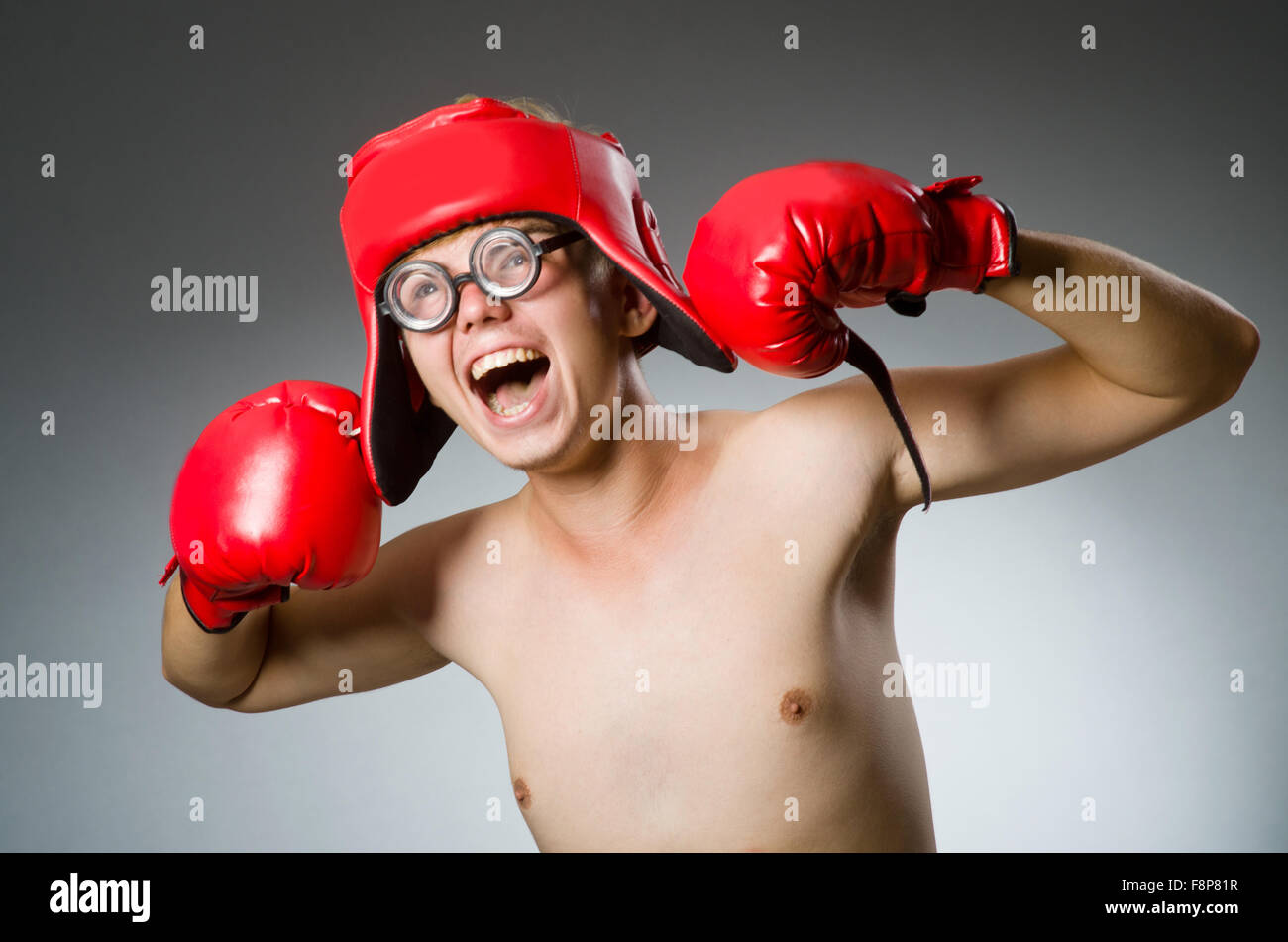Funny nerd boxer in sport concept Stock Photo - Alamy