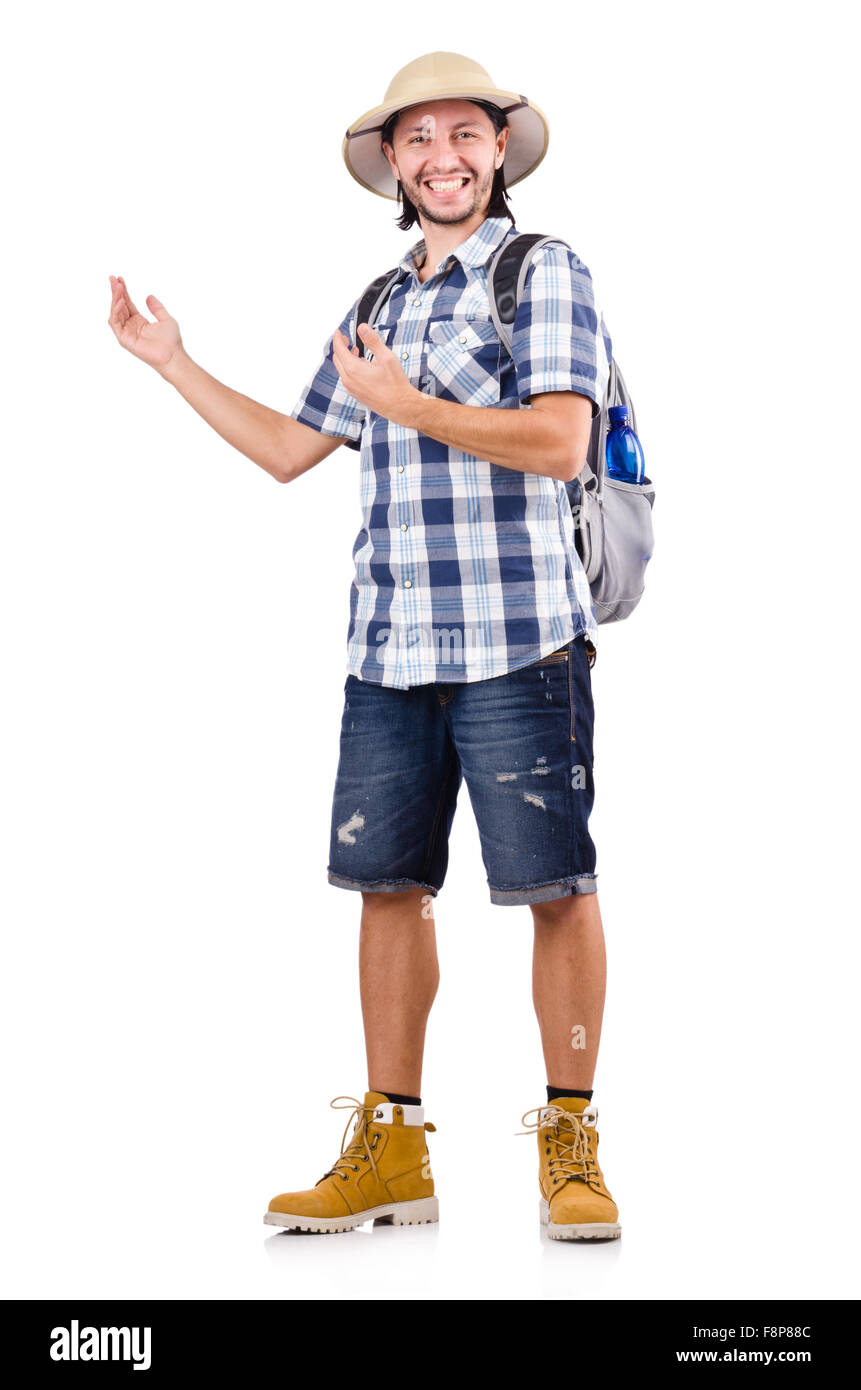 Young man hiker traveler standing Cut Out Stock Images & Pictures - Alamy