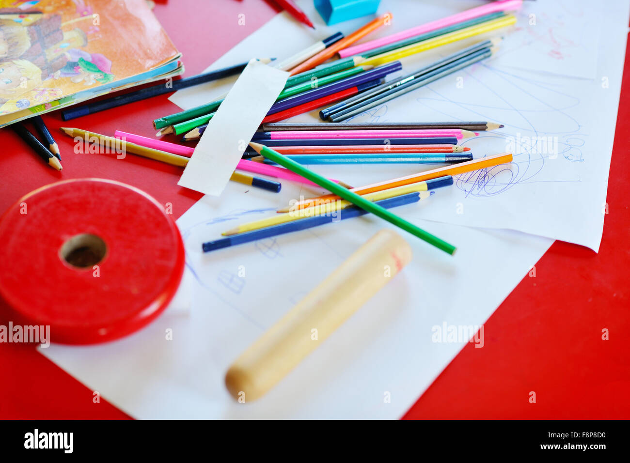 child school education colorful pencil drawing background Stock Photo ...